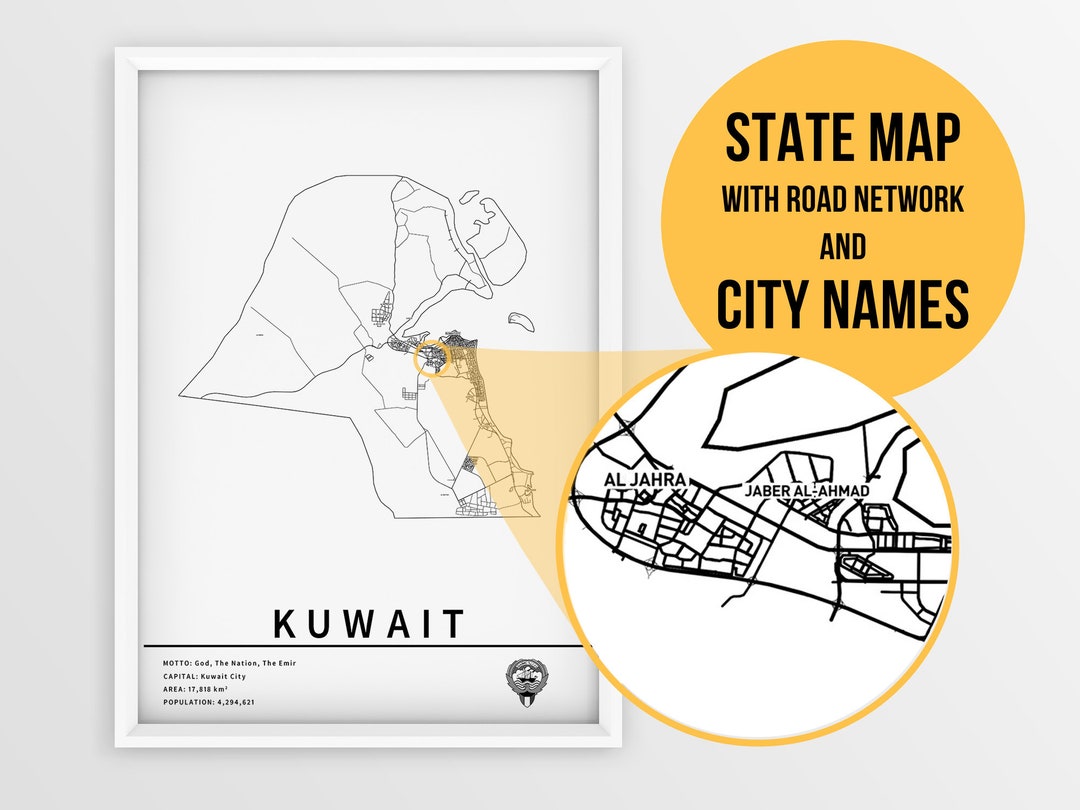Printable Map of Kuwait With City Names Instant Download - Etsy Australia