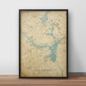 Vintage Style Map of Lake Hartwell, Georgia and South Carolina, USA ...
