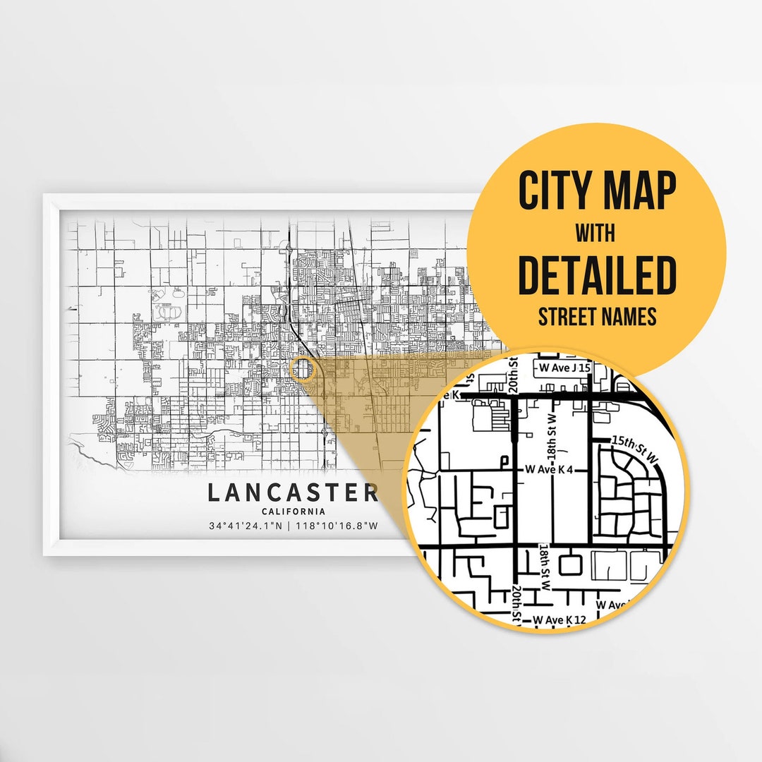 Printable Map of Lancaster, California, USA With Street Names - Instant ...