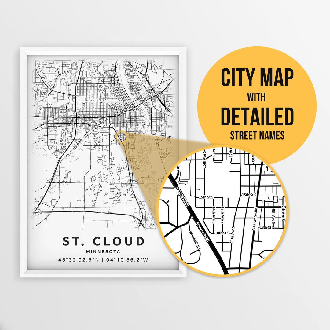 Printable Map of St. Cloud, Minnesota, USA With Street Names - Instant ...