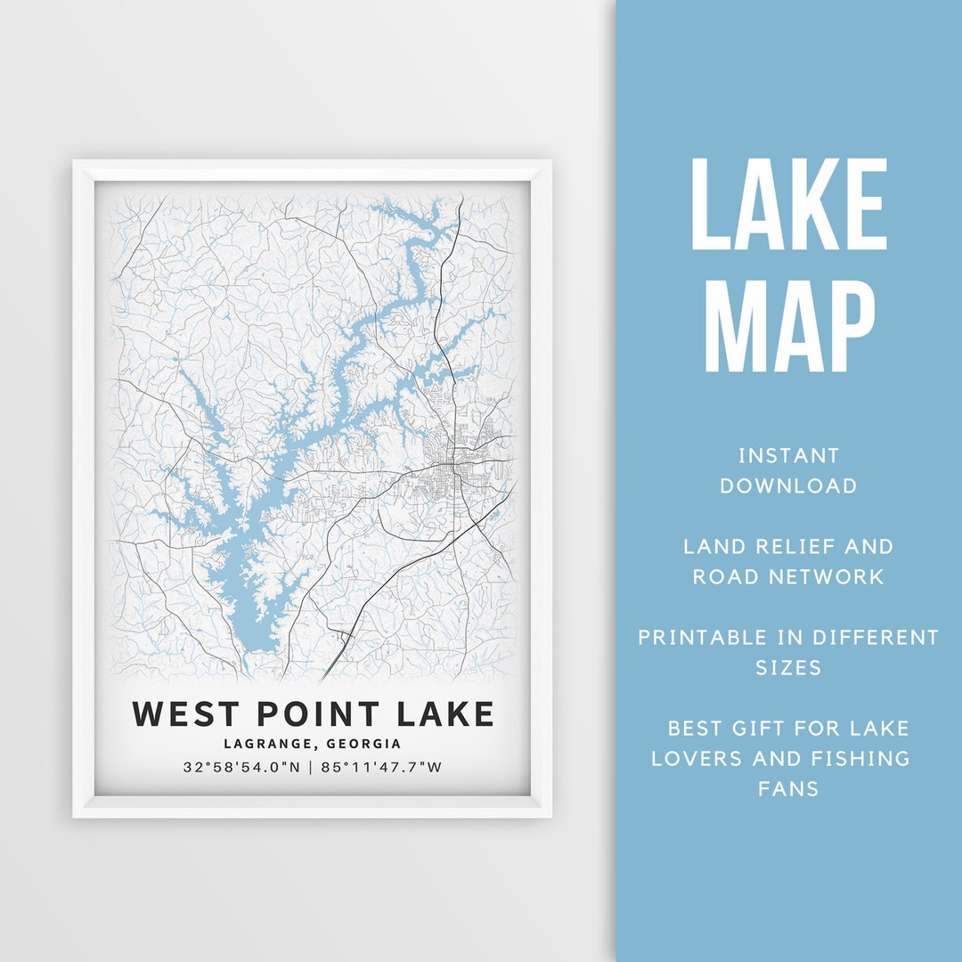 Printable Map of West Point Lake, Georgia, US - Instant Download \ Lake ...