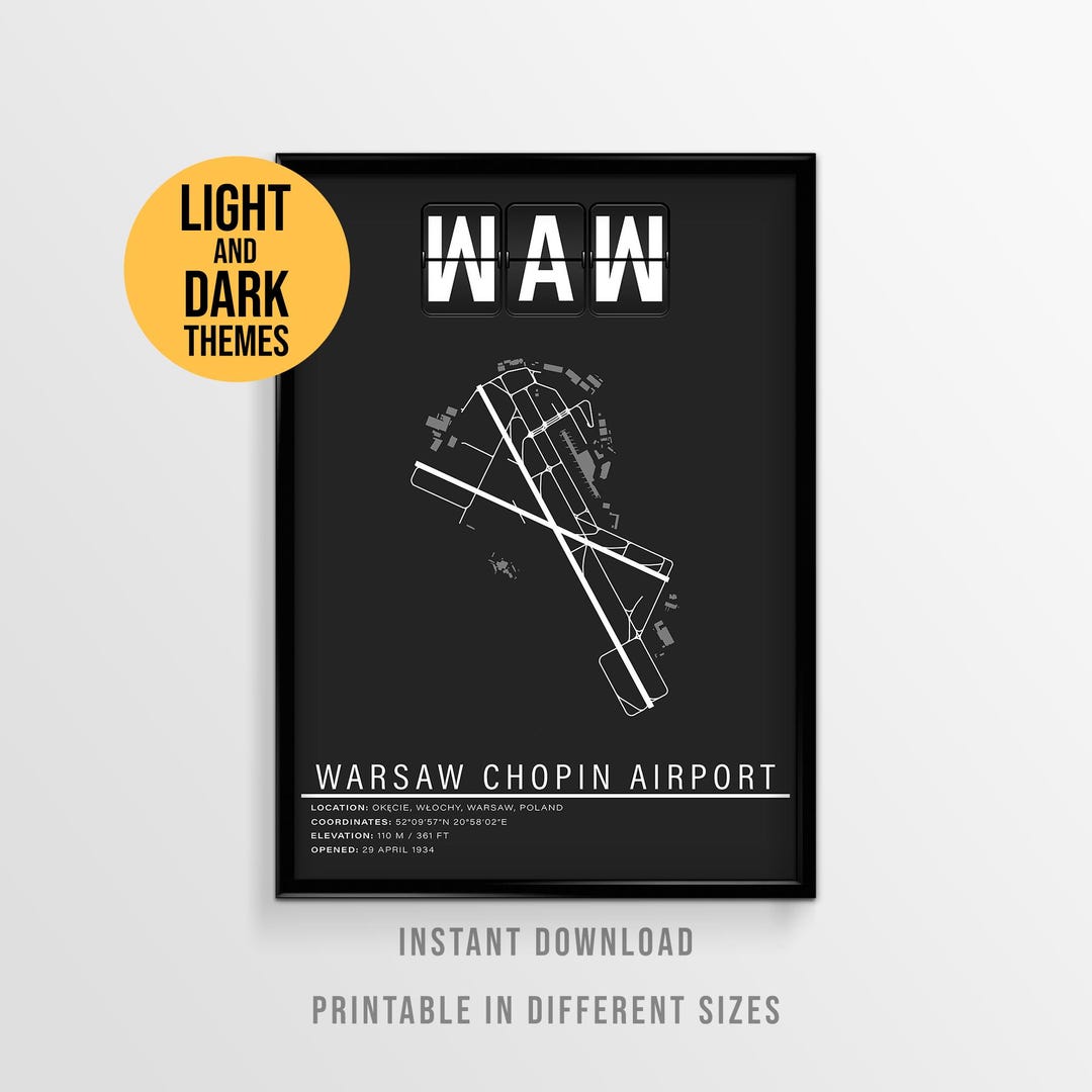 Warsaw Chopin Airport Poster, WAW Runway Map, Poland Travel Art, Poland ...