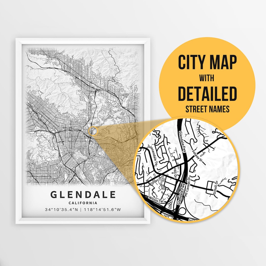 Printable Map of Glendale, California, USA With Street Names - Instant ...