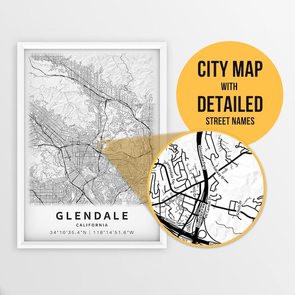 Printable Map of Glendale, California, Usa With Street Names - Etsy