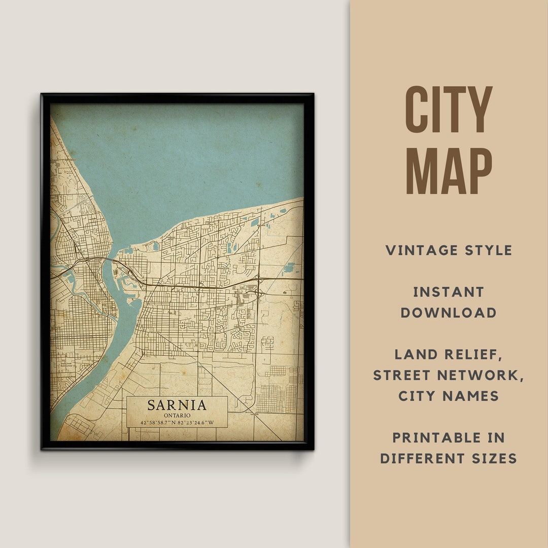 Printable Vintage Style Map of Sarnia, Ontario, Canada Instant Download ...