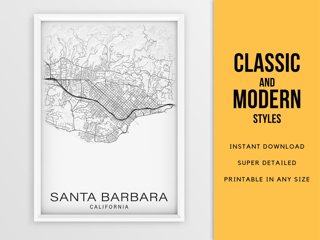 Santa Barbara CA Map Print, California USA City Map Instant Download ...