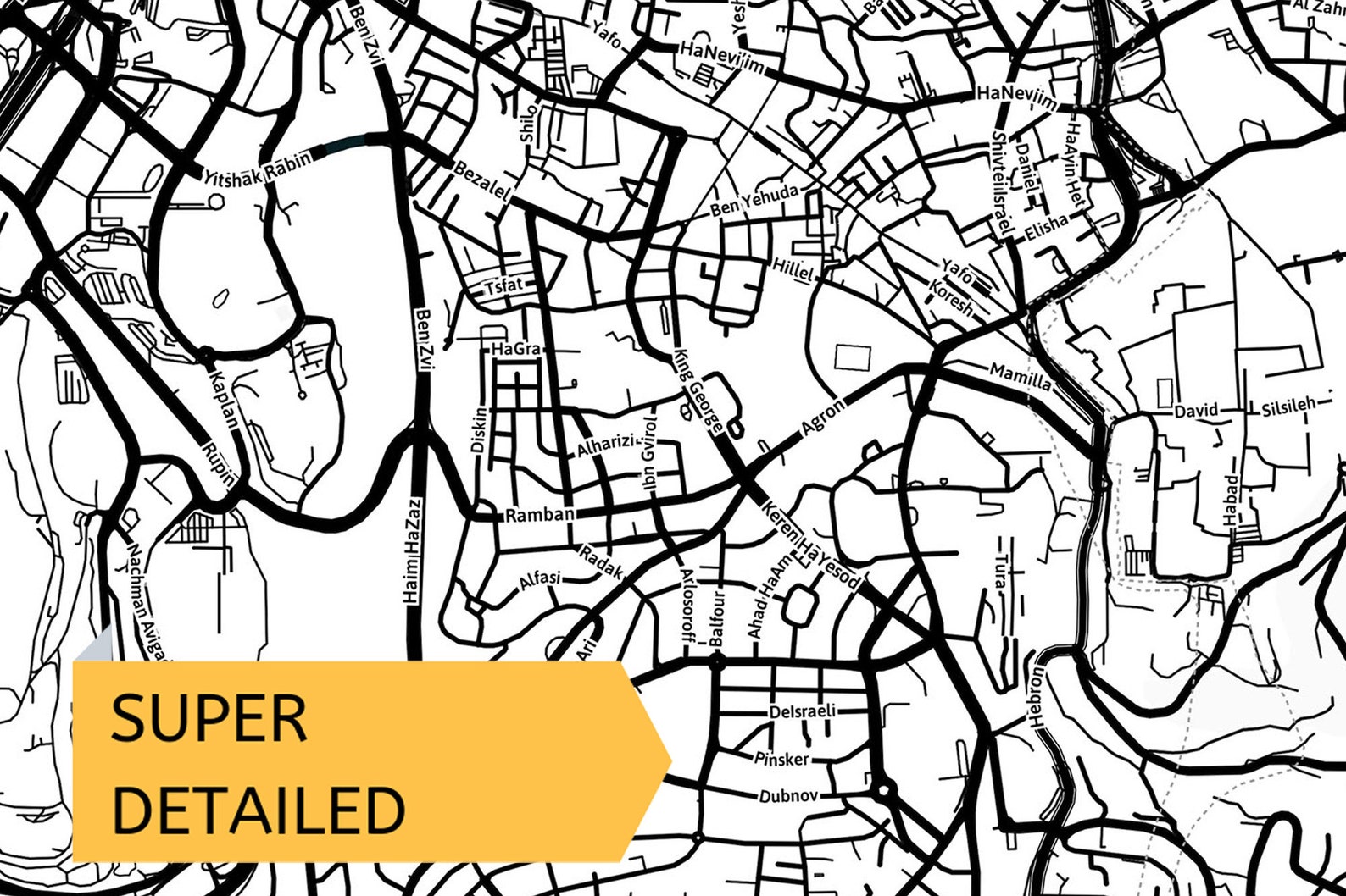 Printable Map of Jerusalem Israel With Street Names Instant - Etsy