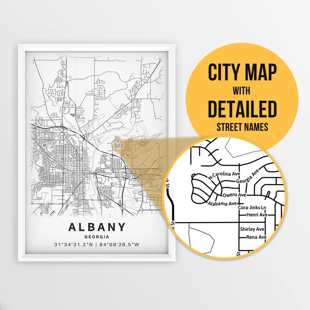 Printable Map of Albany GA Georgia USA With Street Names - Etsy
