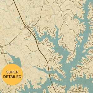 Vintage Style Map of Lake Sinclair, Georgia, USA With City Names ...