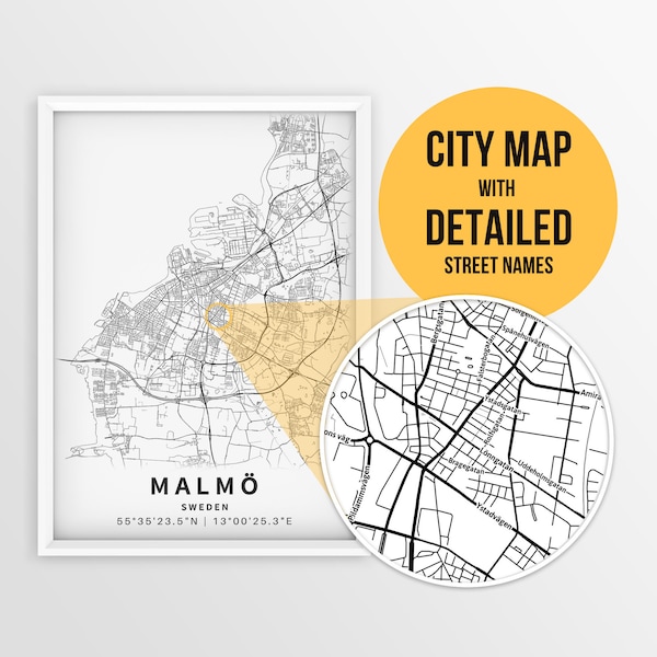 Street Map of Malmo - Etsy