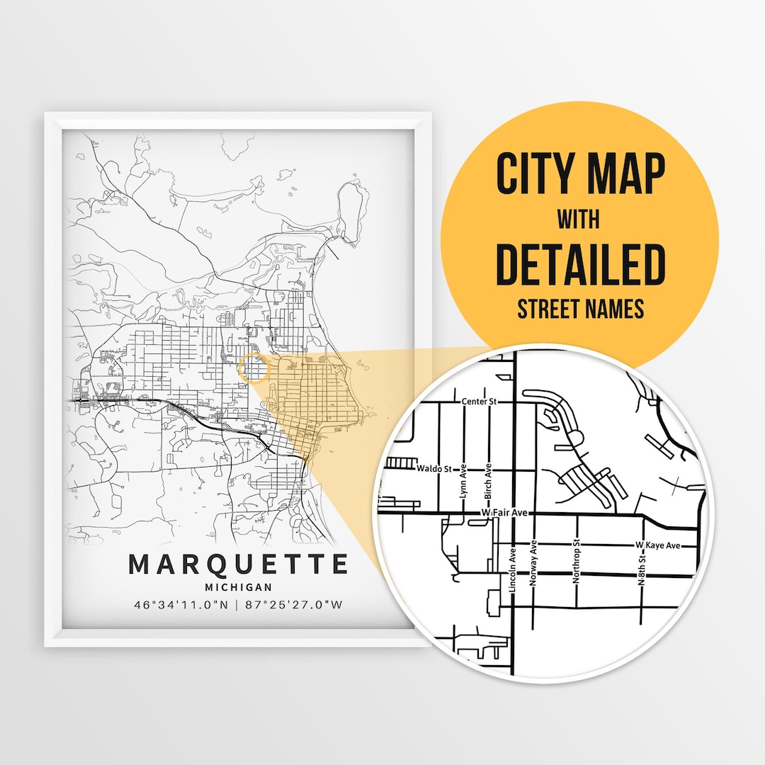 Printable Map of Marquette, Michigan, USA With Street Names - Instant ...