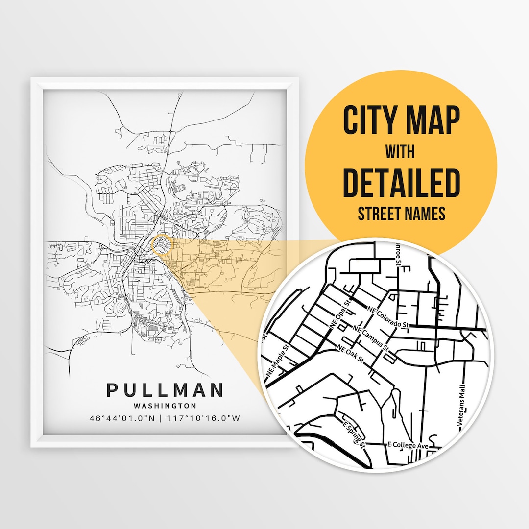 Printable Map of Pullman, Washington, USA With Street Names - Instant ...