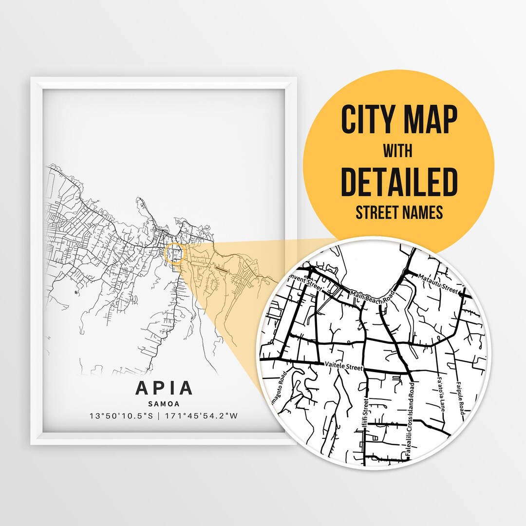 Printable Map of Apia, Samoa With Street Names - Instant Download ...