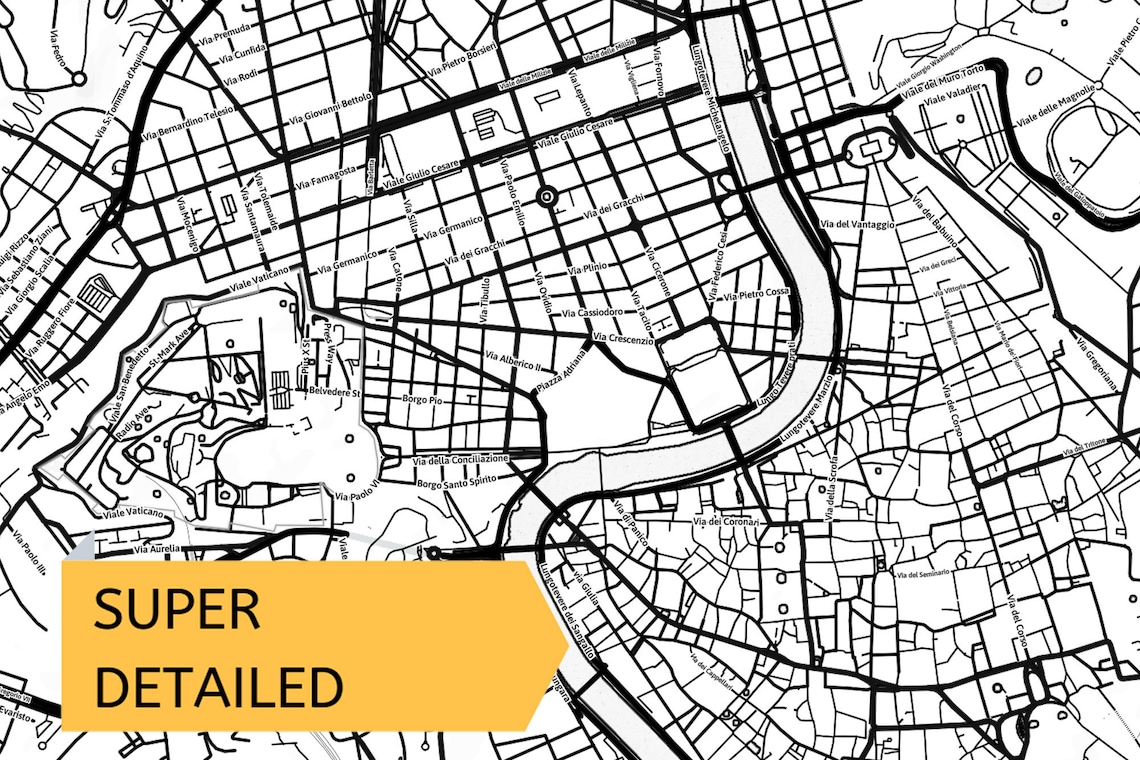 Printable Map of Rome Italy with Street Names Instant | Etsy