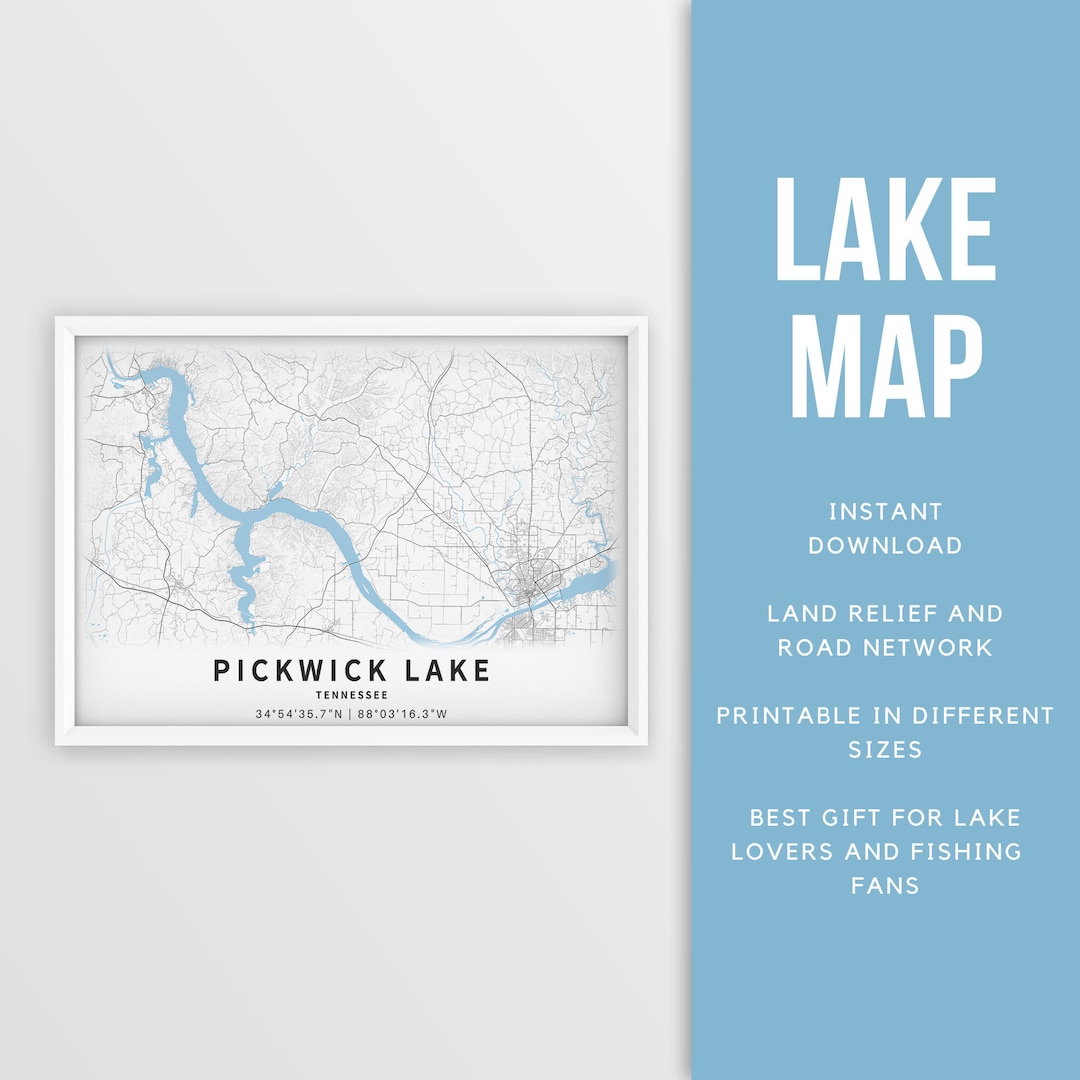 Printable Map of Pickwick Lake, Tennessee, US - Instant Download \ Lake ...