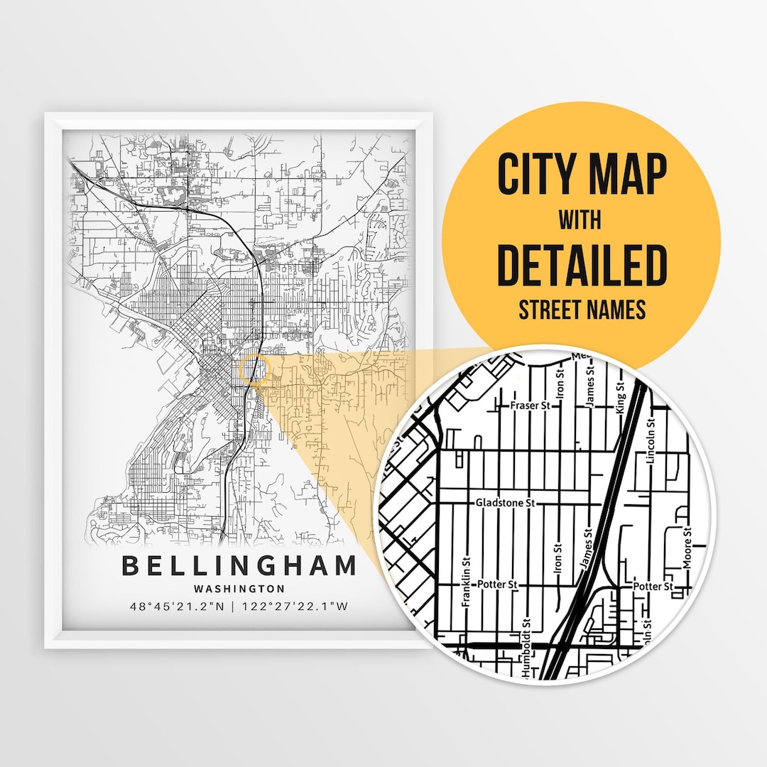 Printable Map of Bellingham, Washington, USA With Street Names ...