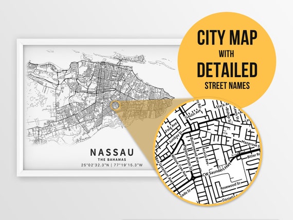 Printable Map of Nassau the Bahamas With Street Names - Etsy