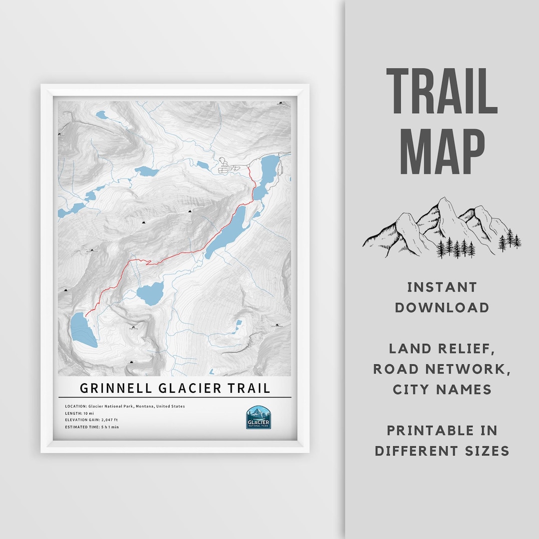 Printable Map of Grinnell Glacier Trail - Instant Download \ Trail Map ...