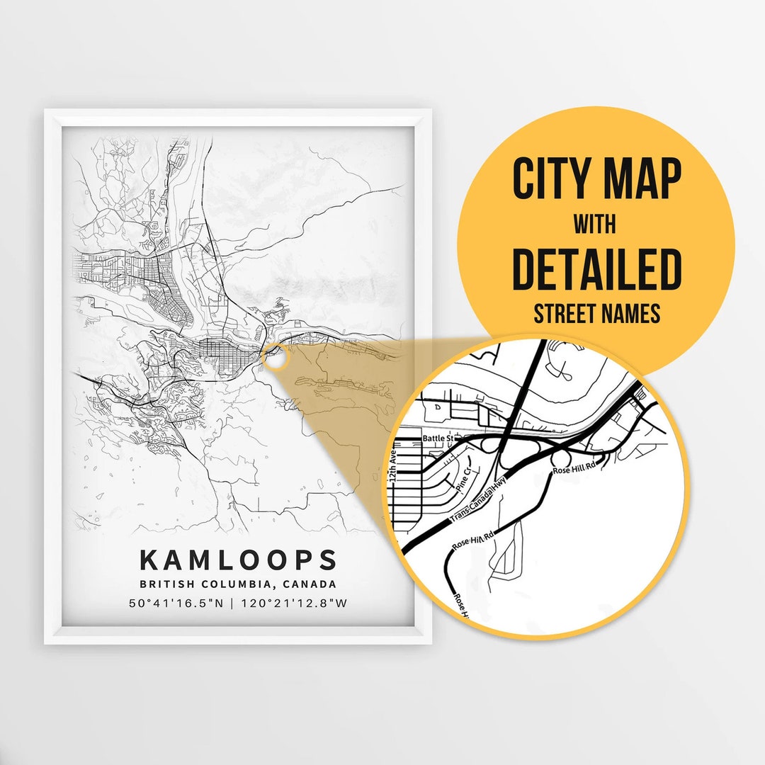 Printable Map of Kamloops, British Columbia, Canada With Street Names ...