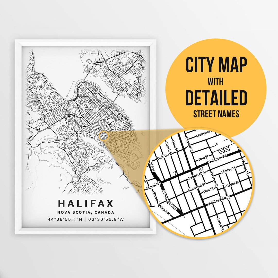 Printable Map of Halifax, Nova Scotia, Canada With Street Names ...