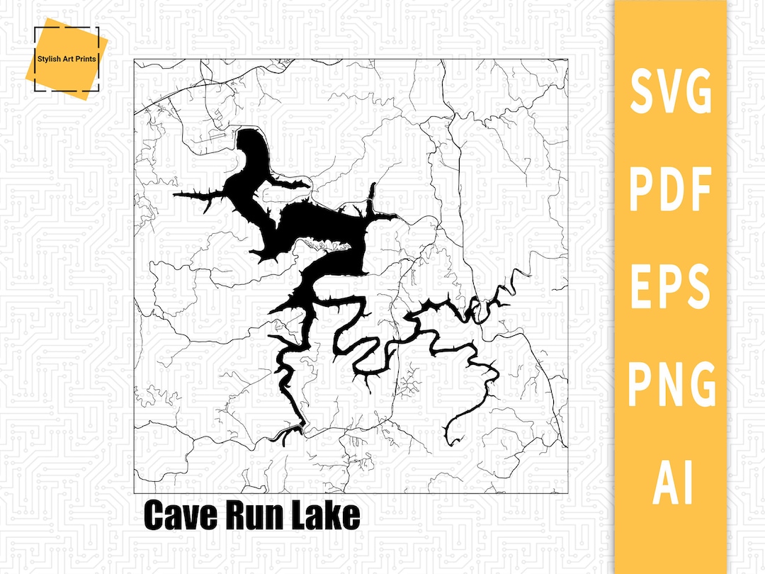 Layered Map of Cave Run Lake, Kentucky Map Vector File - SVG \ PDF ...