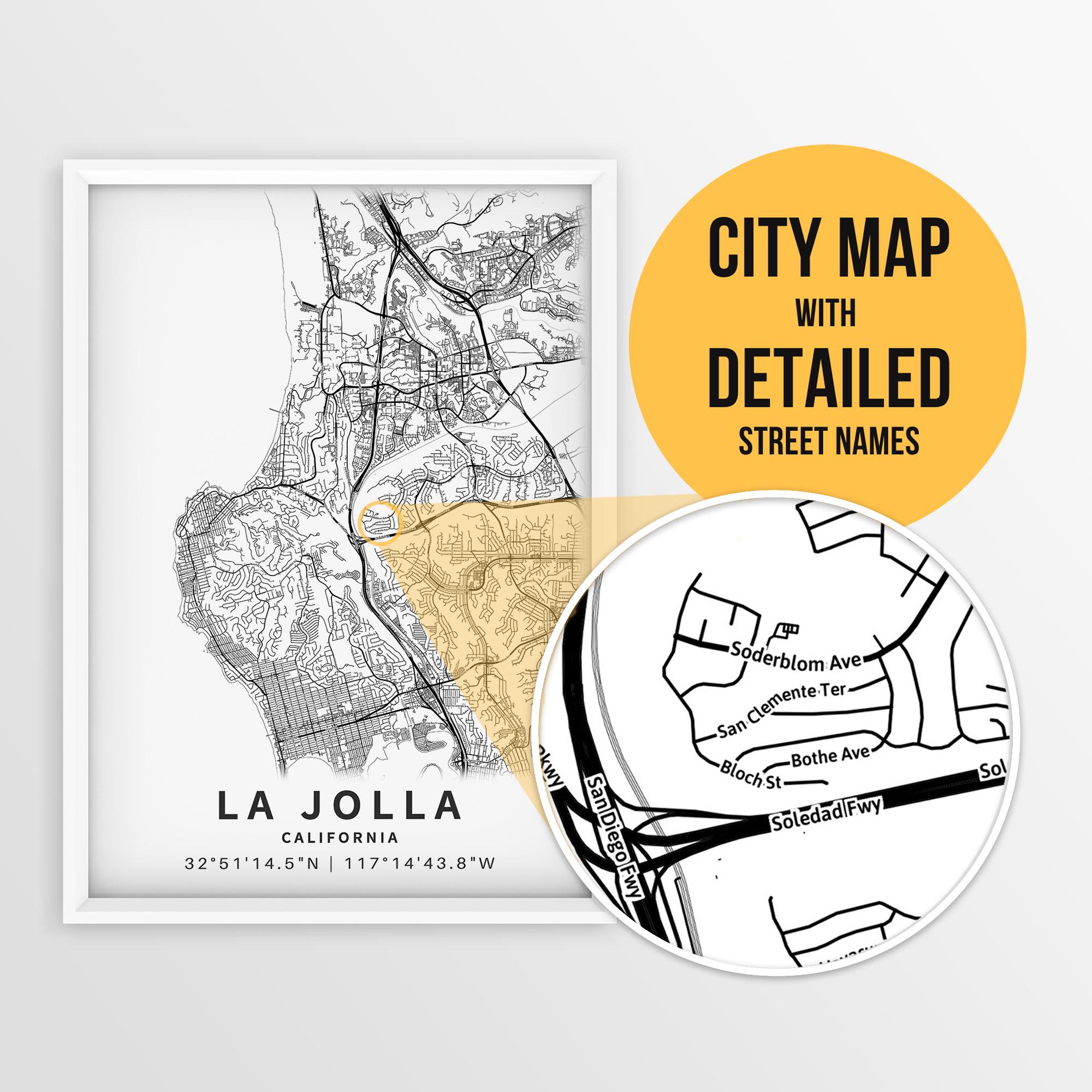 Printable Map of La Jolla, California, USA With Street Names - Instant ...