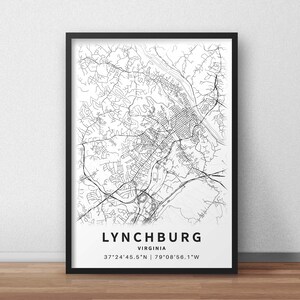 Printable Map of Lynchburg, Virginia, USA With Street Names - Instant ...