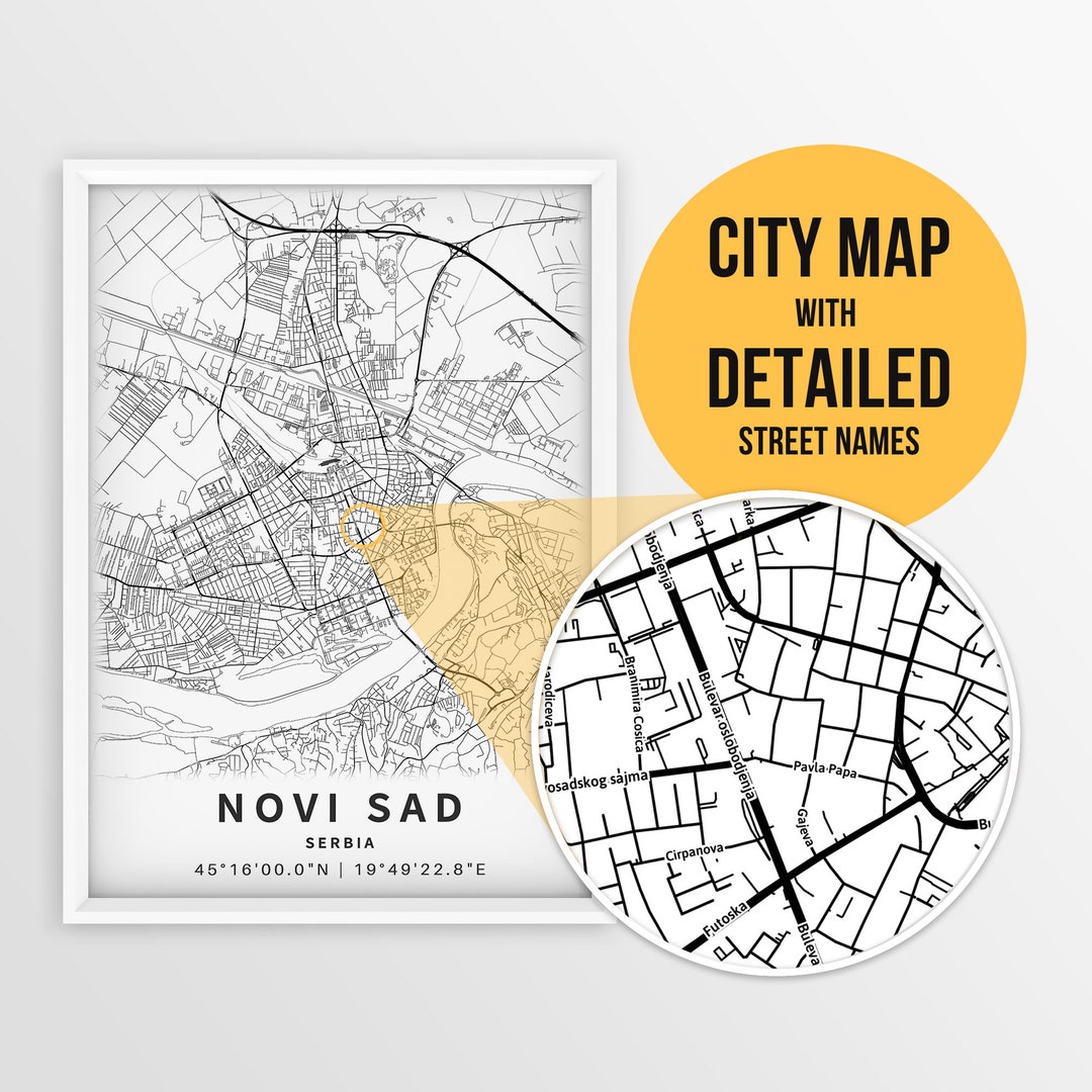 Printable Map of Novi Sad, Serbia With Street Names - Instant Download ...
