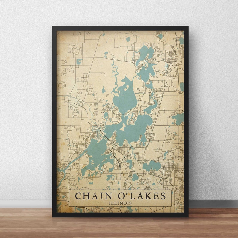 Vintage Style Map of Chain O'lakes Illinois USA Instant - Etsy
