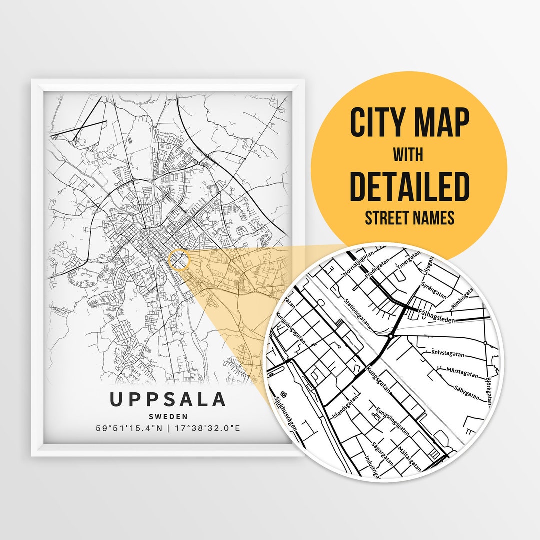 Printable Map of Uppsala, Sweden With Street Names - Instant Download ...