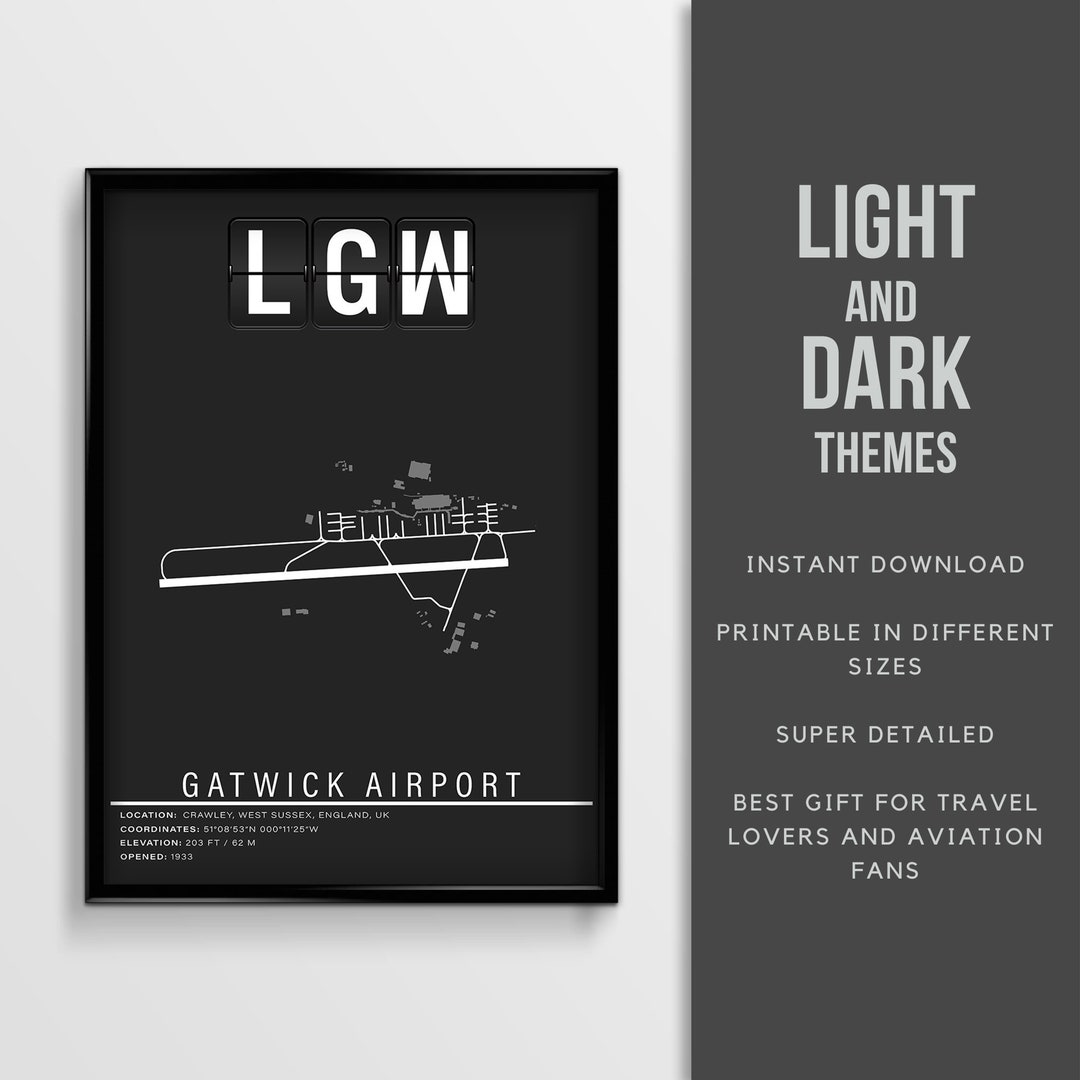 LGW London Gatwick Airport Poster Sofortiger Download Airport Karte ...
