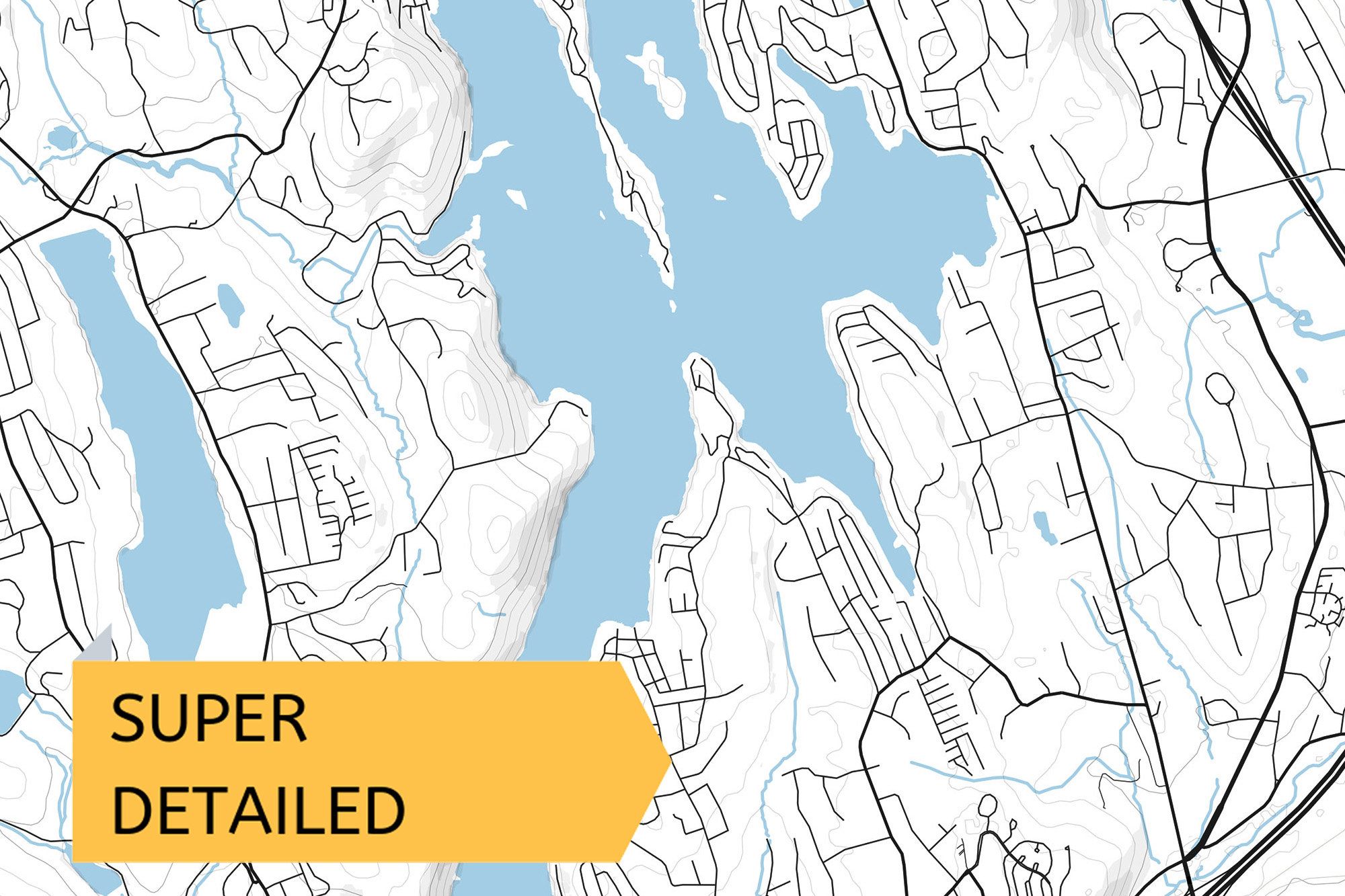 Printable Map of Candlewood Lake, Connecticut, US - Instant Download ...