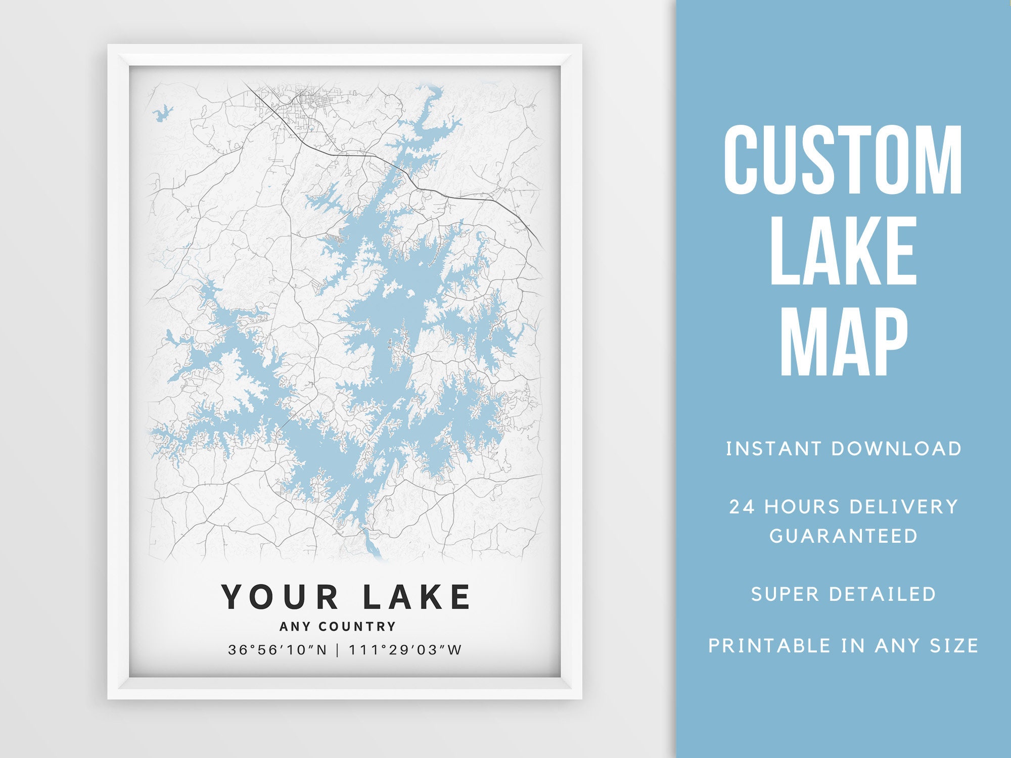 Custom Lake Map Print Lake House Art Digital Download | Etsy
