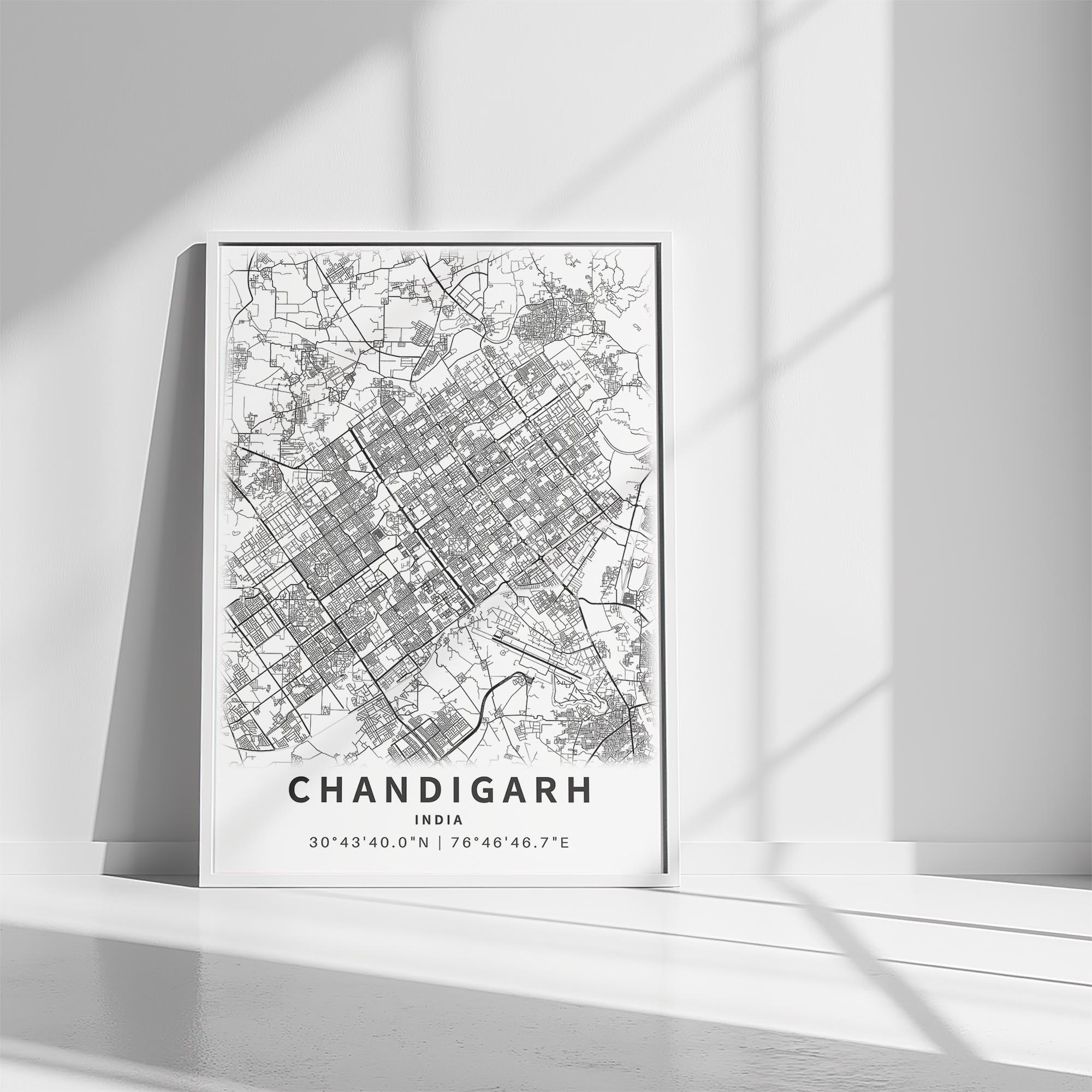 Printable Map of Chandigarh, Punjab Haryana, India With Street Names ...