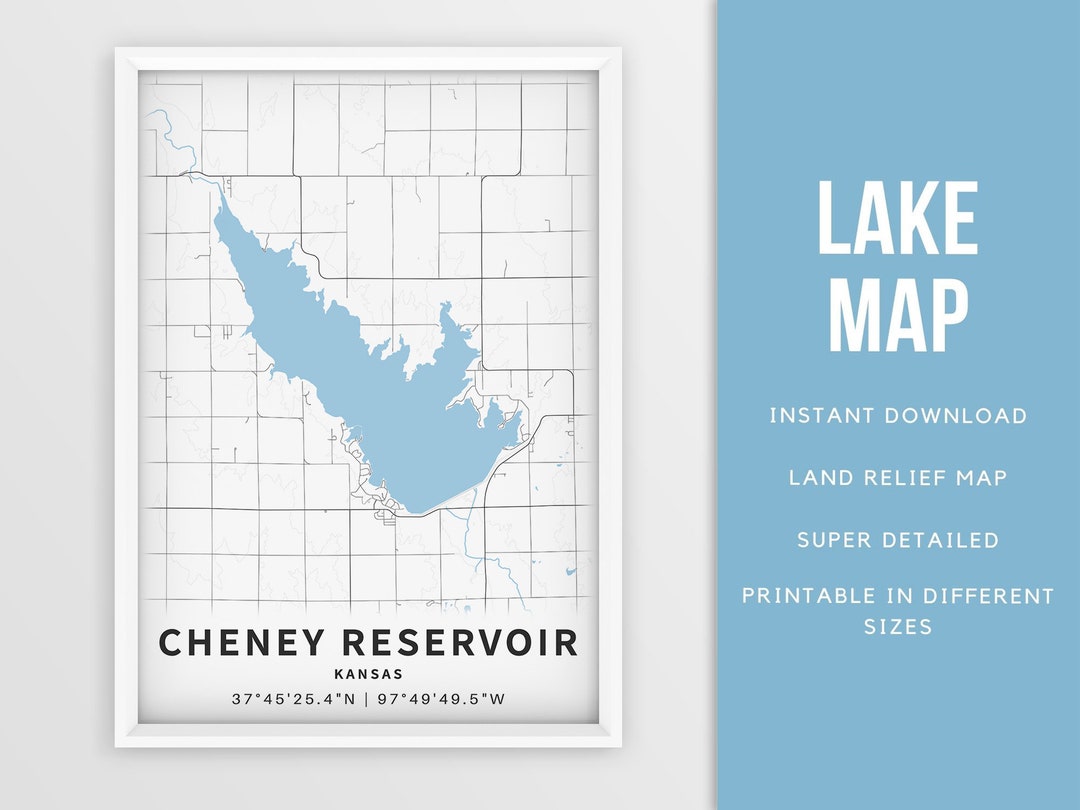 Printable Map of Cheney Reservoir Kansas United States - Etsy