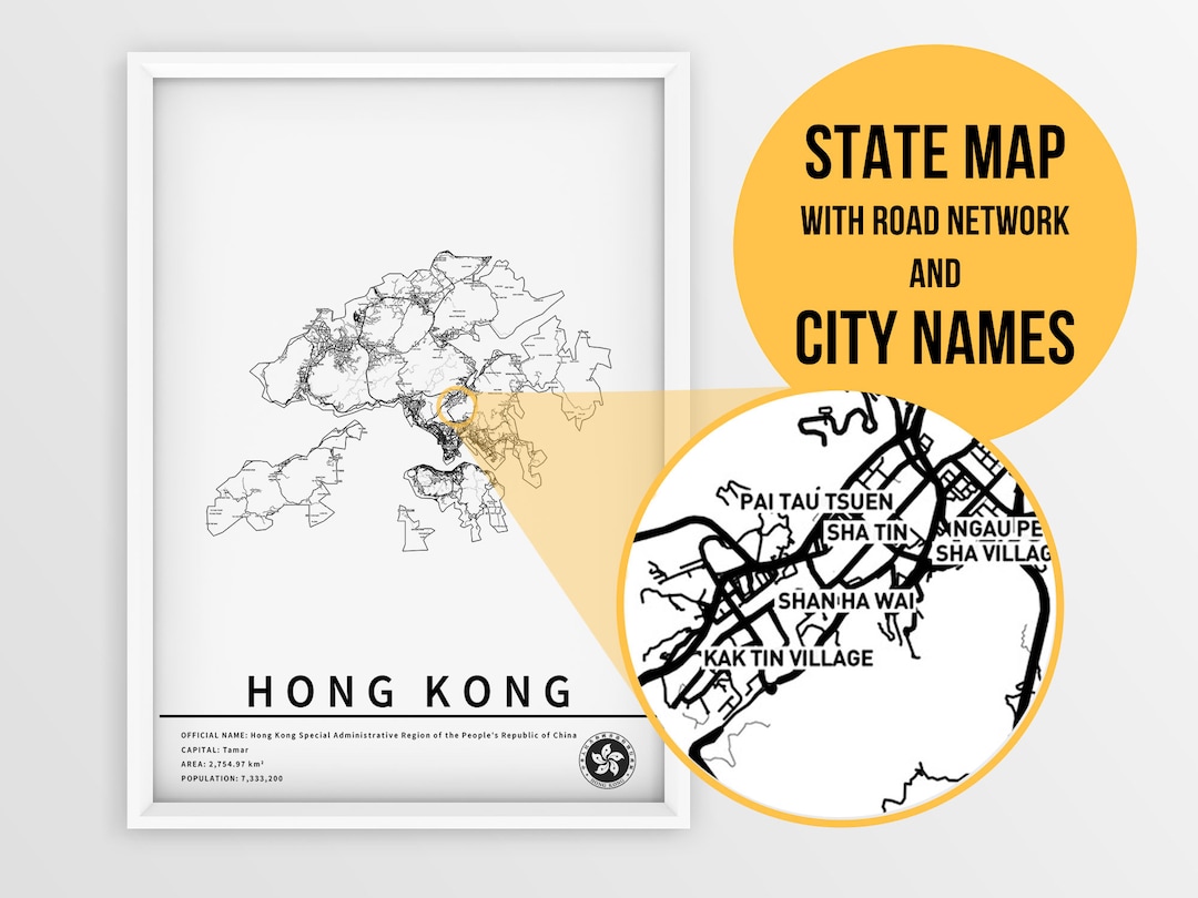 Printable Map of Hong Kong With City Names Instant Download - Etsy Hong ...