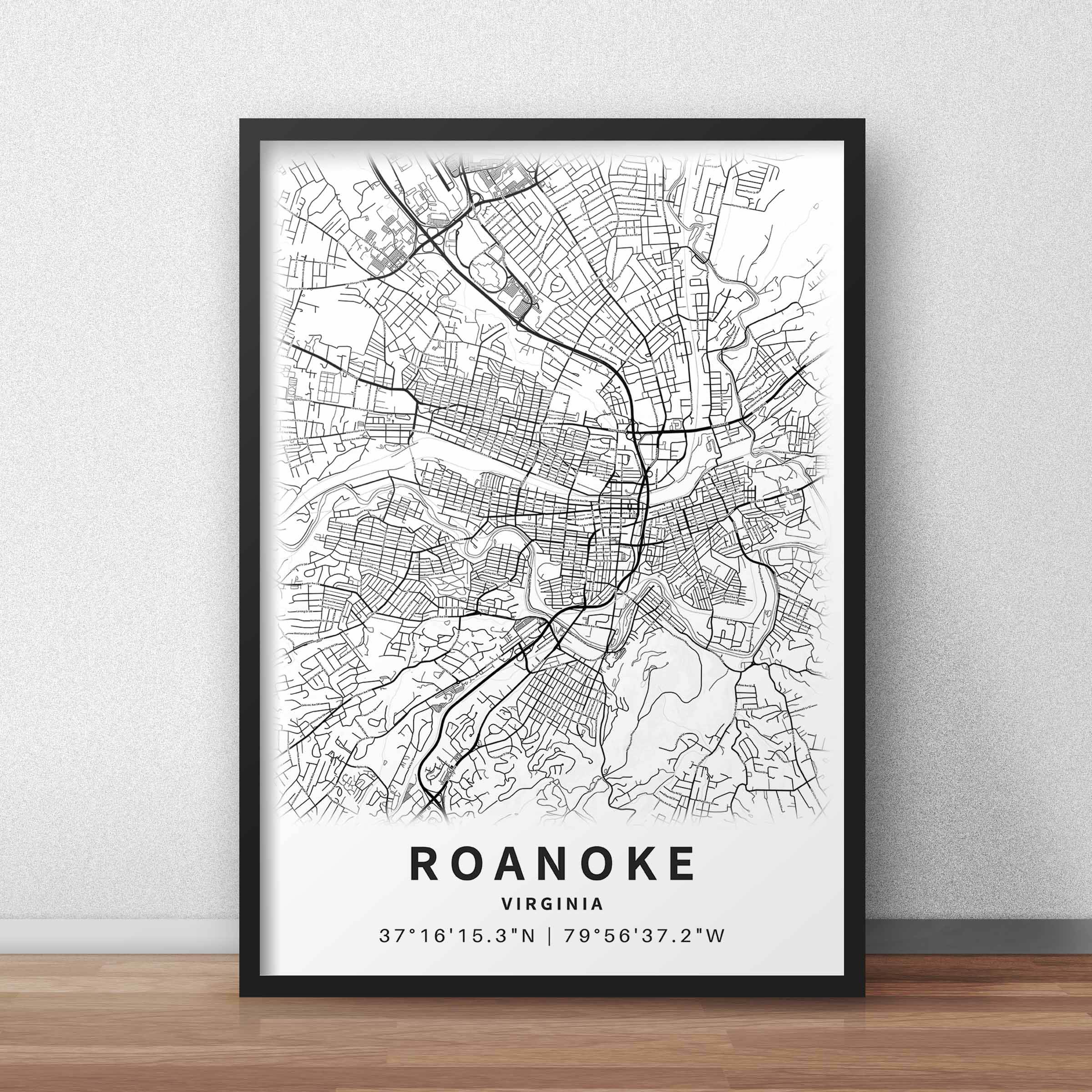 Printable Map of Roanoke, Virginia, USA With Street Names - Instant ...
