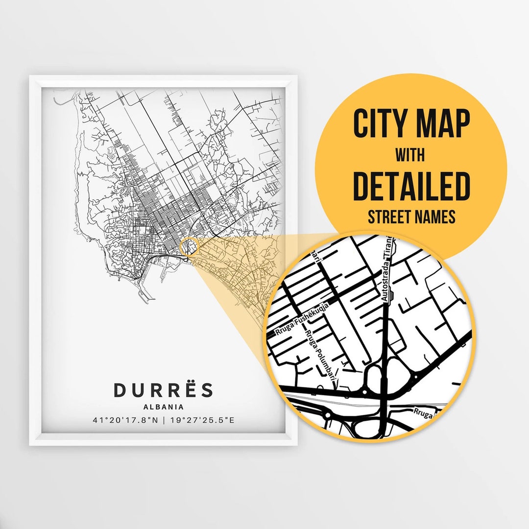 Printable Map of Durrës, Albania With Street Names - Instant Download ...