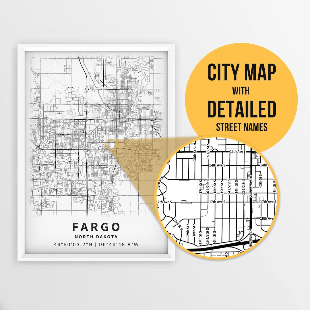 Printable Map of Fargo, North Dakota, USA With Street Names - Instant ...