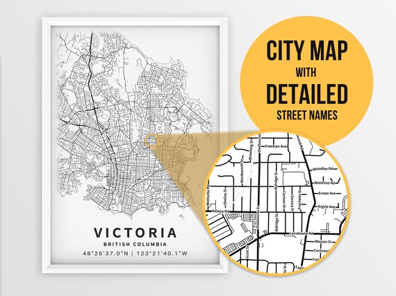 Printable Map of Victoria British Columbia Canada With | Etsy