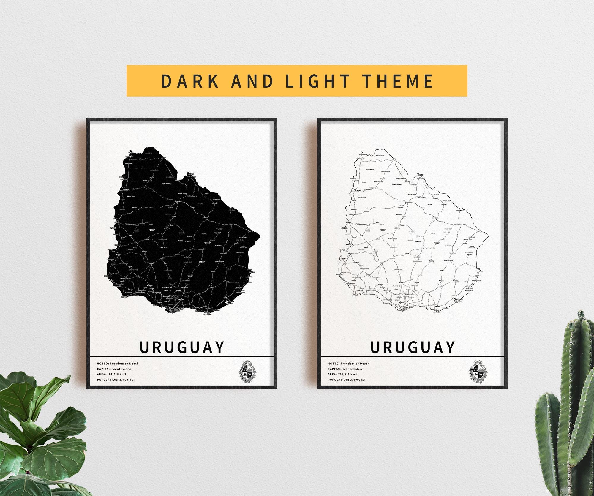Printable Map of Uruguay With City Names and Roads - Instant Download ...