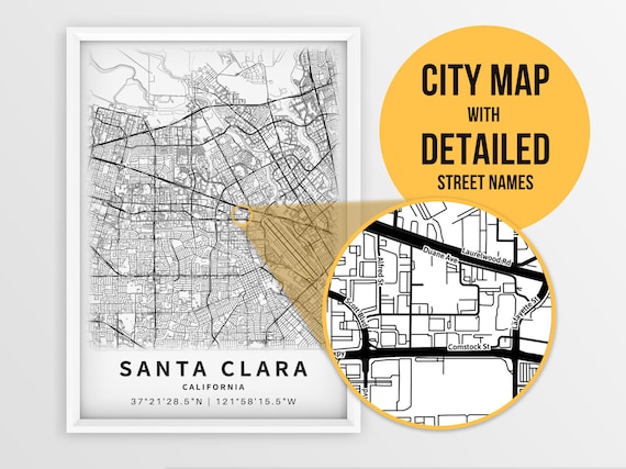 Printable Map of Santa Clara California CA United States | Etsy