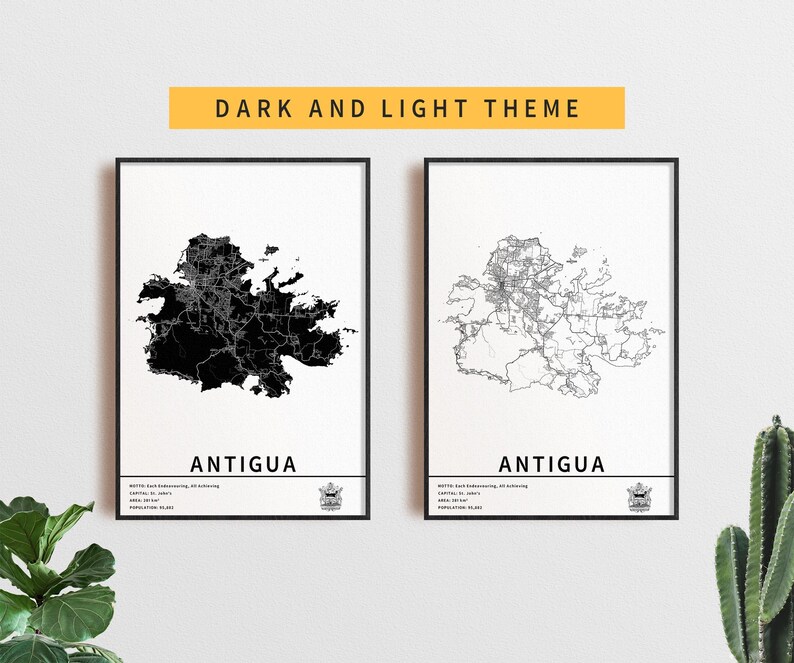 Printable Map of Antigua Island With City Names and Roads - Instant ...