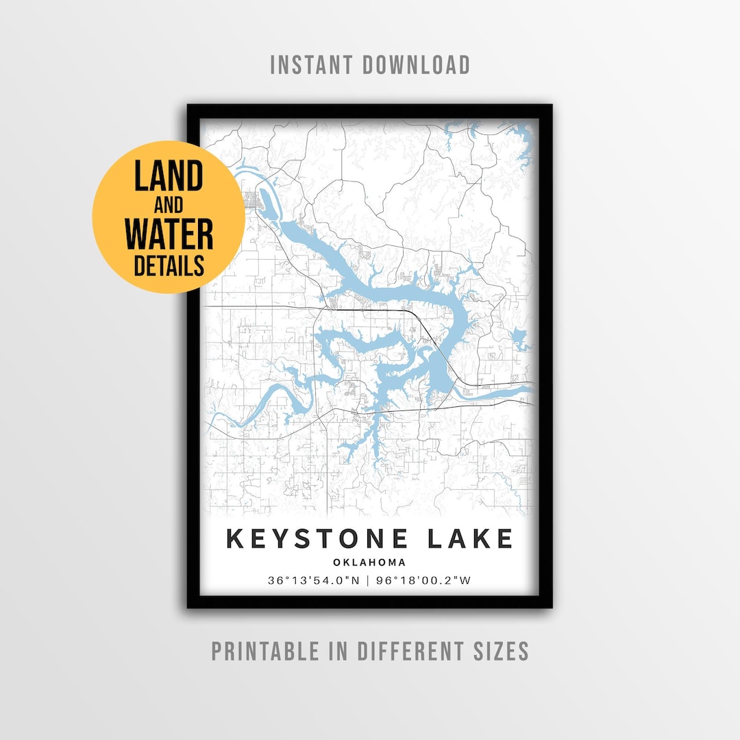 Keystone Lake Map Poster, Oklahoma Printable Lake House Decor (instant ...