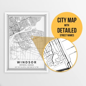 Printable Map of Windsor, Canada With Street Names - Instant Download ...