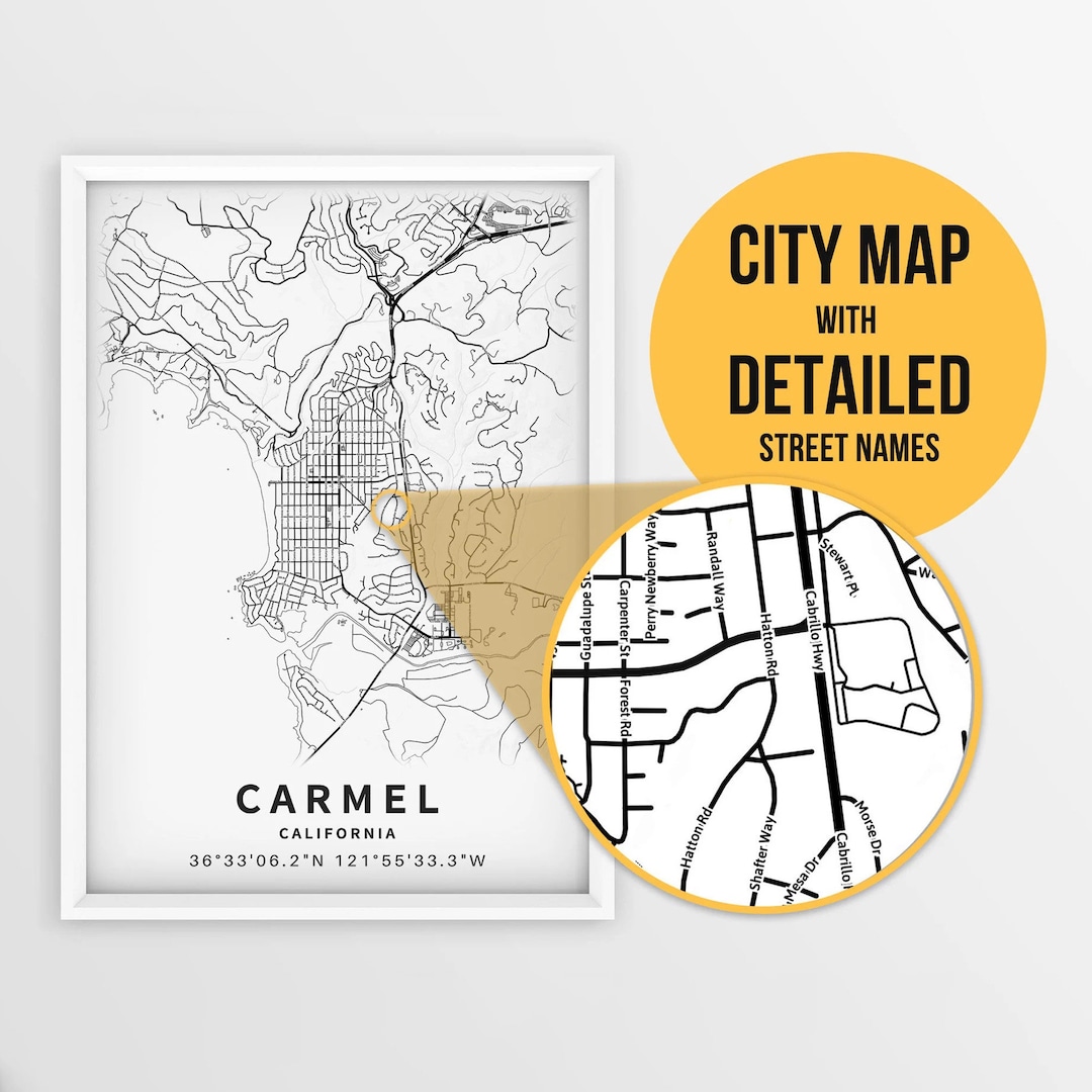 Printable Map of Carmel-by-the-sea, California, USA With Street Names ...