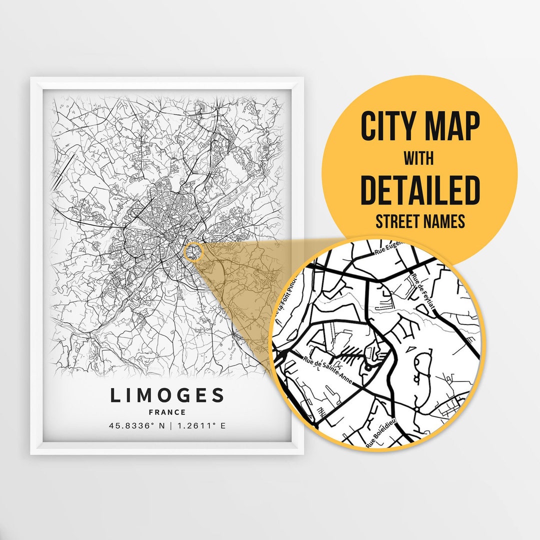 Printable Map of Limoges, France With Street Names - Instant Download ...