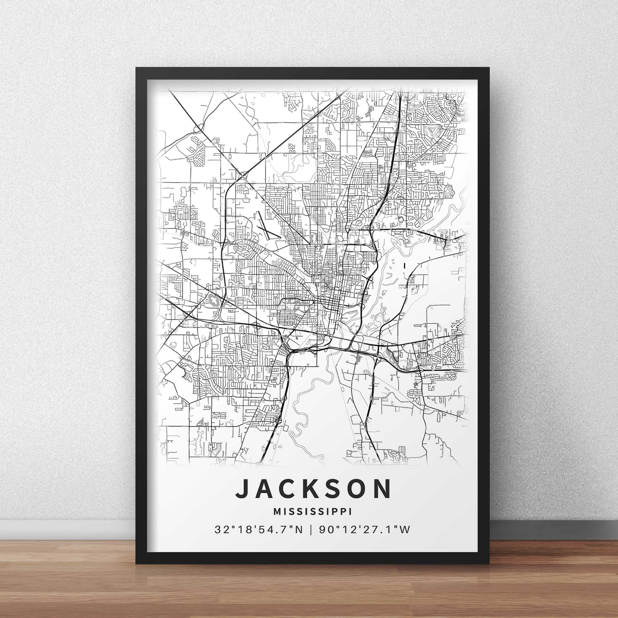 Printable Map Jackson Mississippi USA With Street Names | Etsy