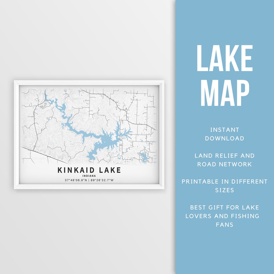 Printable Map of Kinkaid Lake, Indiana, US - Instant Download \ Lake ...