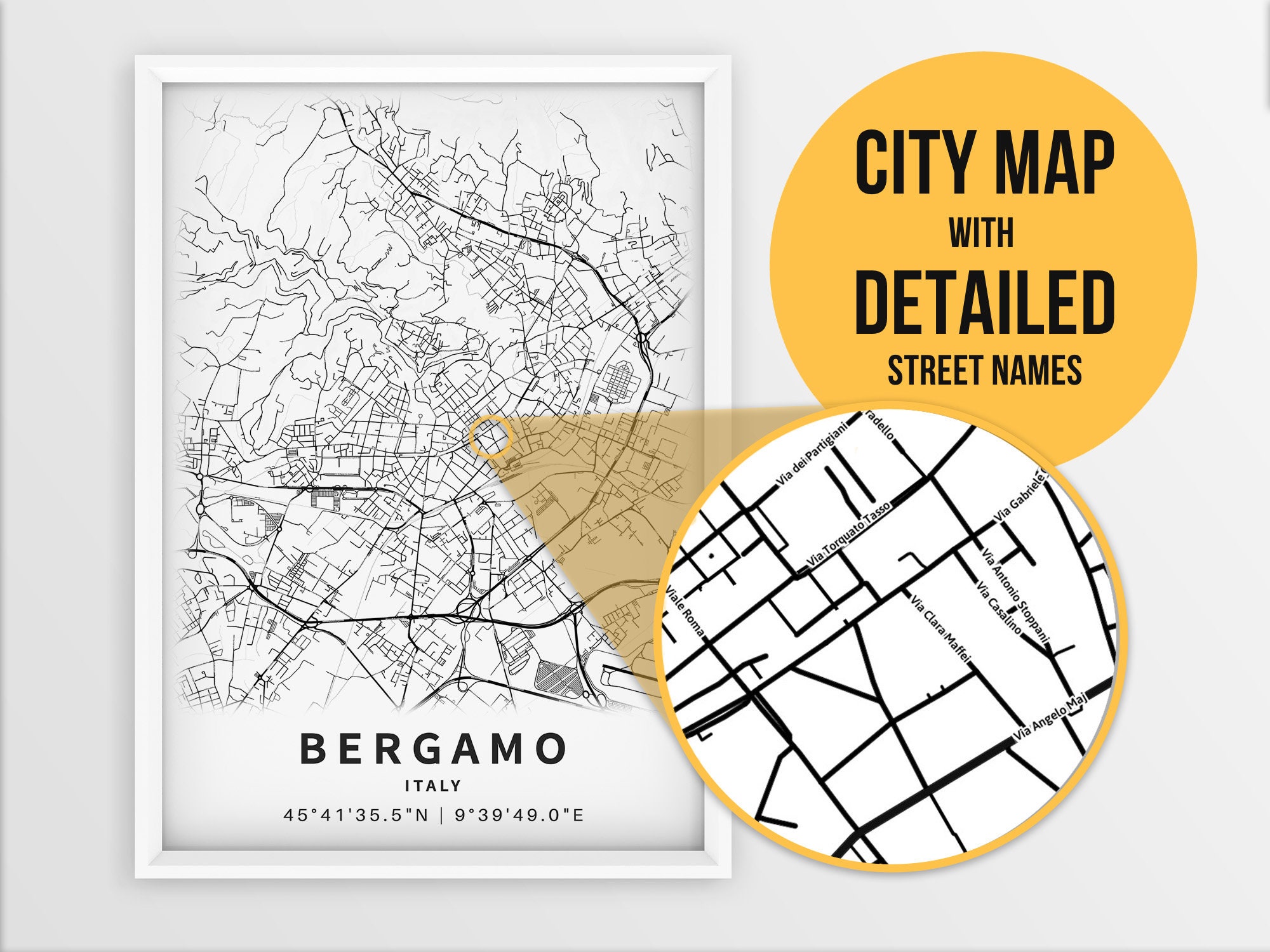 Printable Map of Bergamo Italy With Street Names Instant - Etsy UK